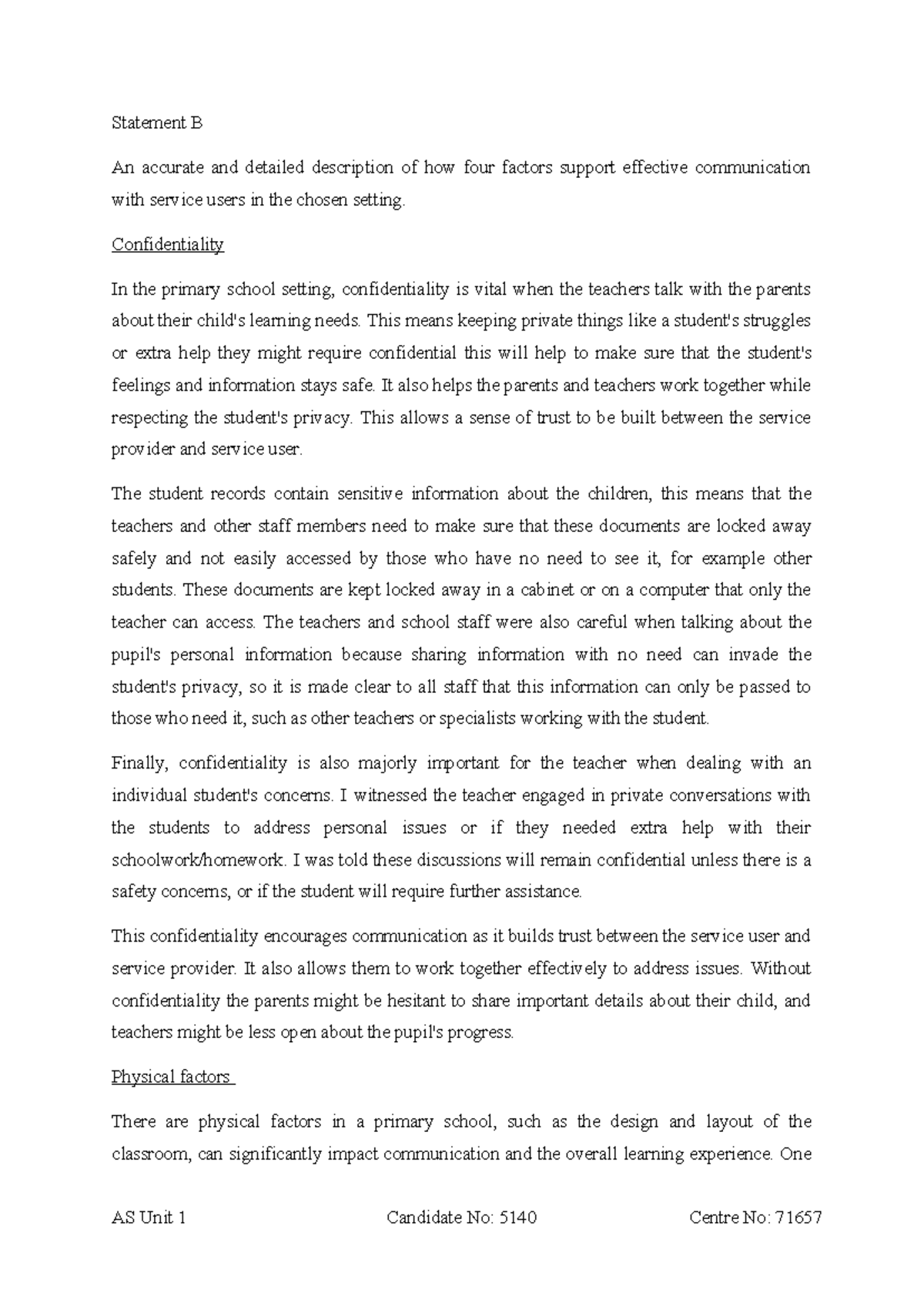 Statement B - Statement B An accurate and detailed description of how ...