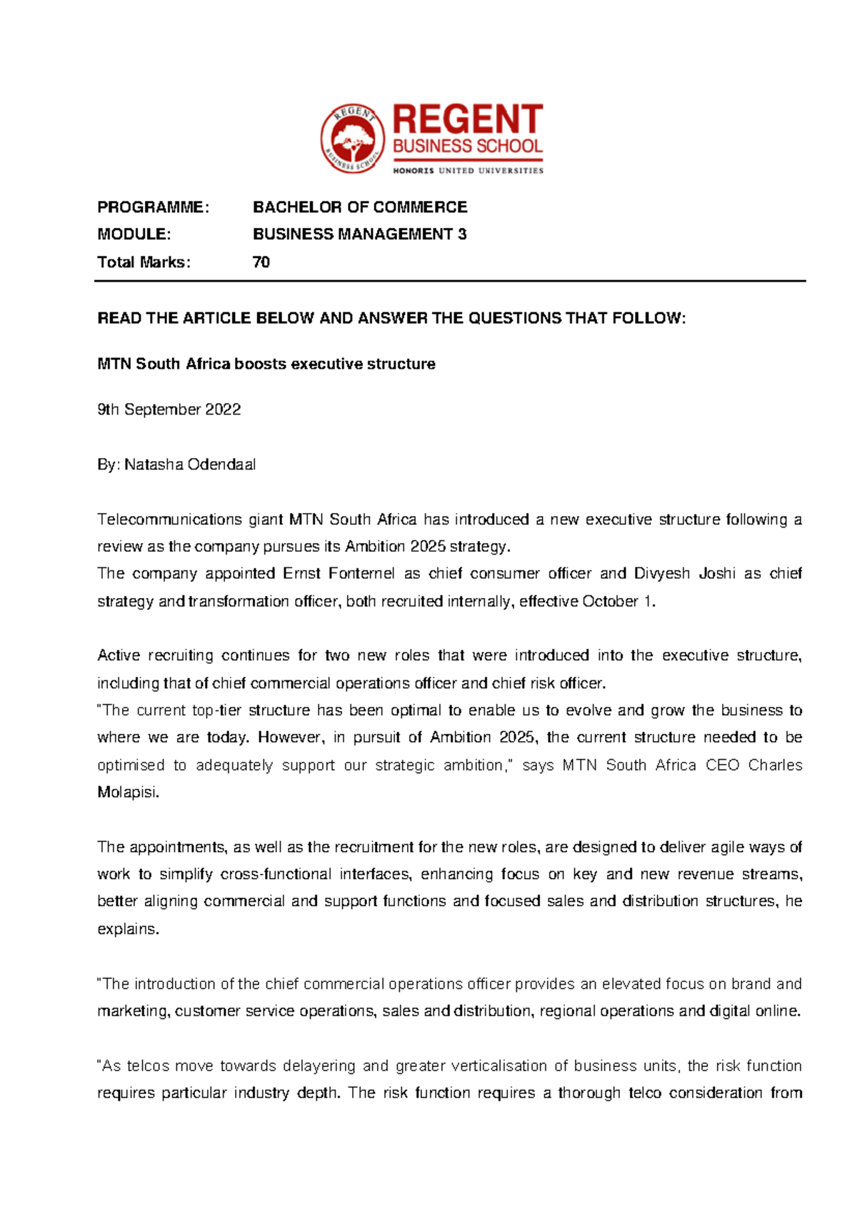 BCOM BM300-AD-16461 Assignment 2 - PROGRAMME: BACHELOR OF COMMERCE ...