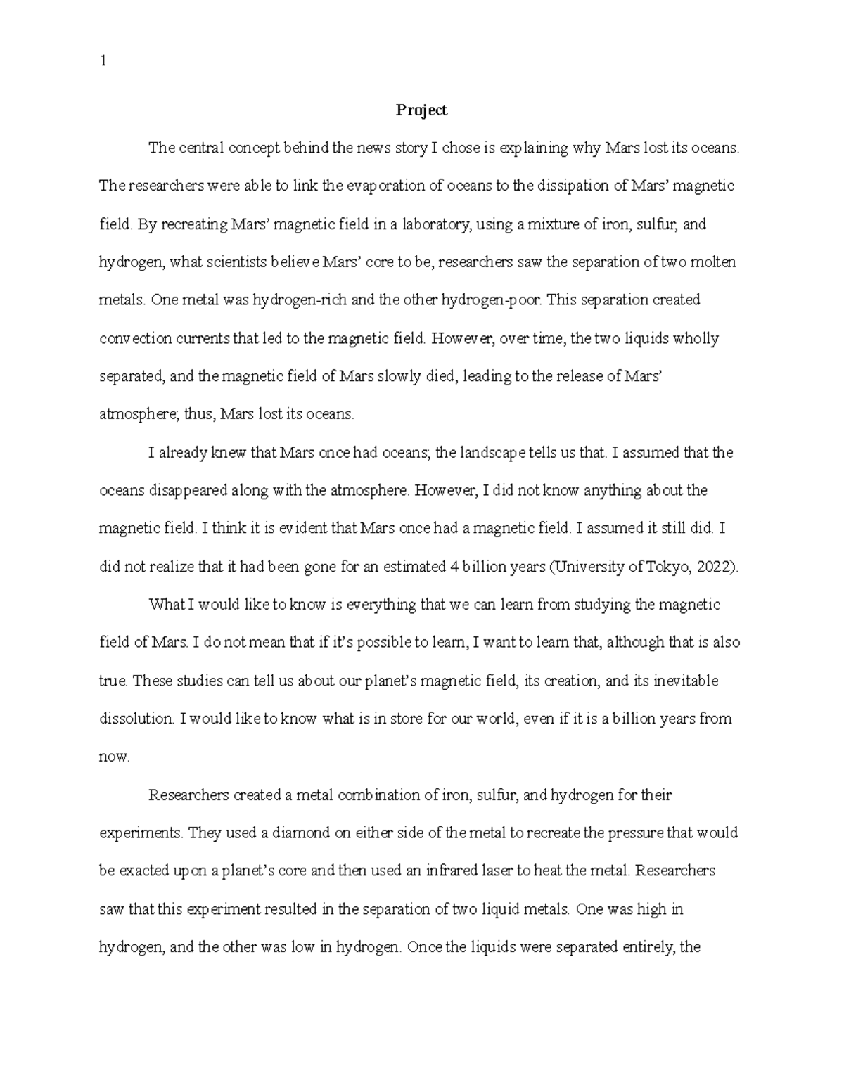 Final Project - Mars Losing Its Oceans - Project The central concept ...