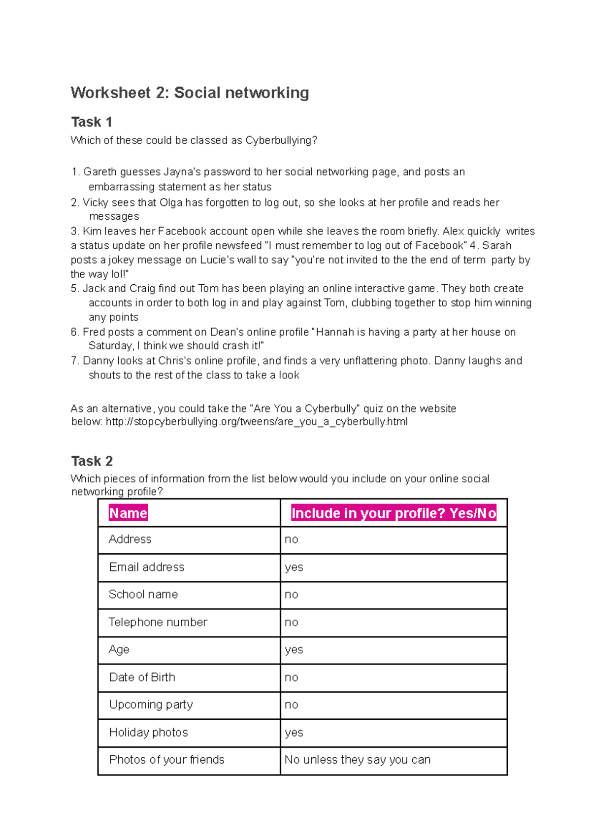 Worksheet 2 Social networking - Google Docs - Worksheet 2: Social ...