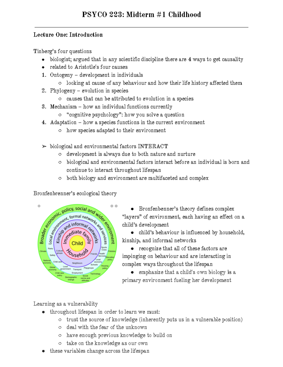 Midterm 1 (Infancy/Childhood) Notes - PSYCO 223 - PSYCO ʥʥʦ: Midteƅm #ʤ ...