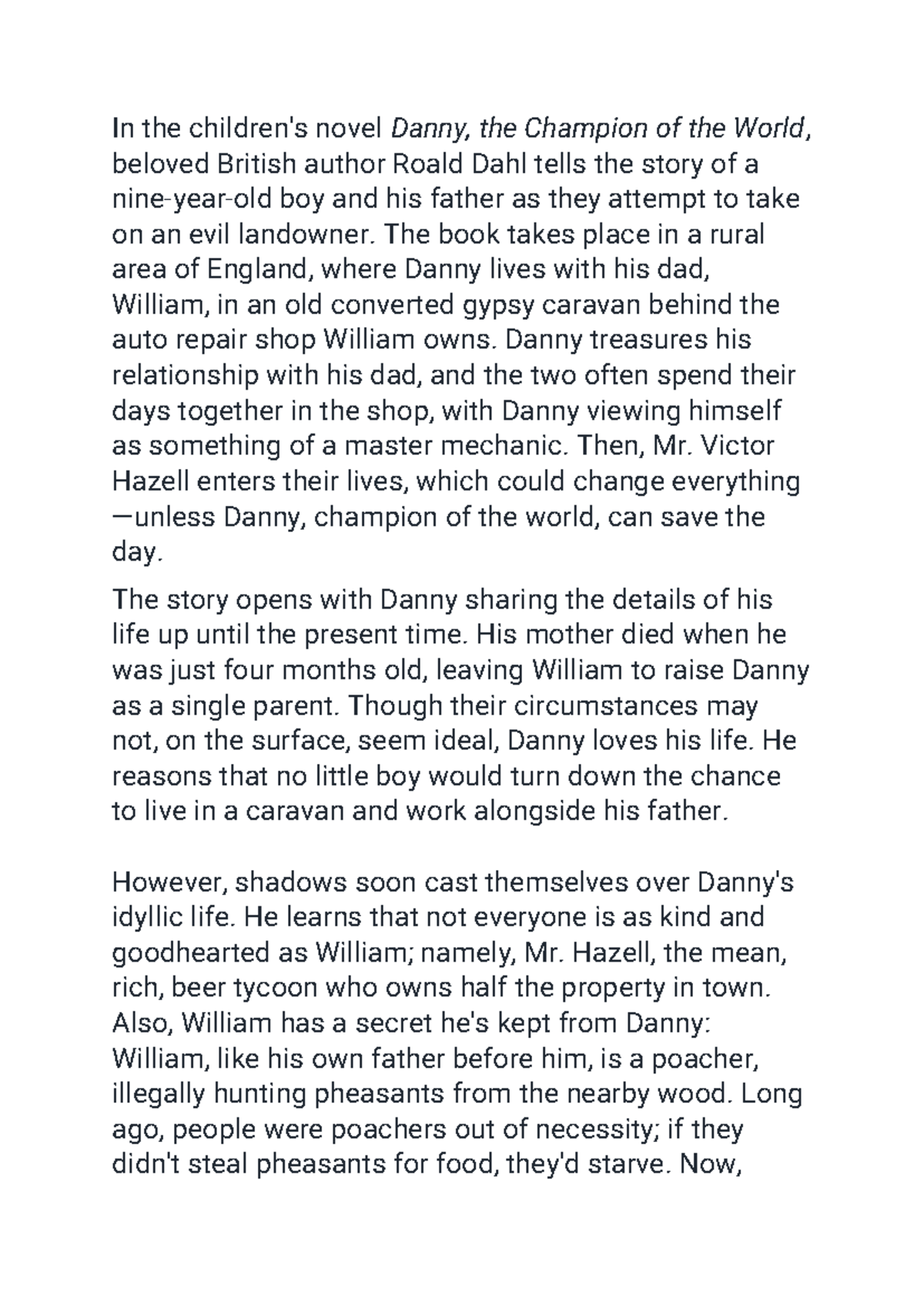 Book Review Danny Champ of the world - In the children's novel Danny ...