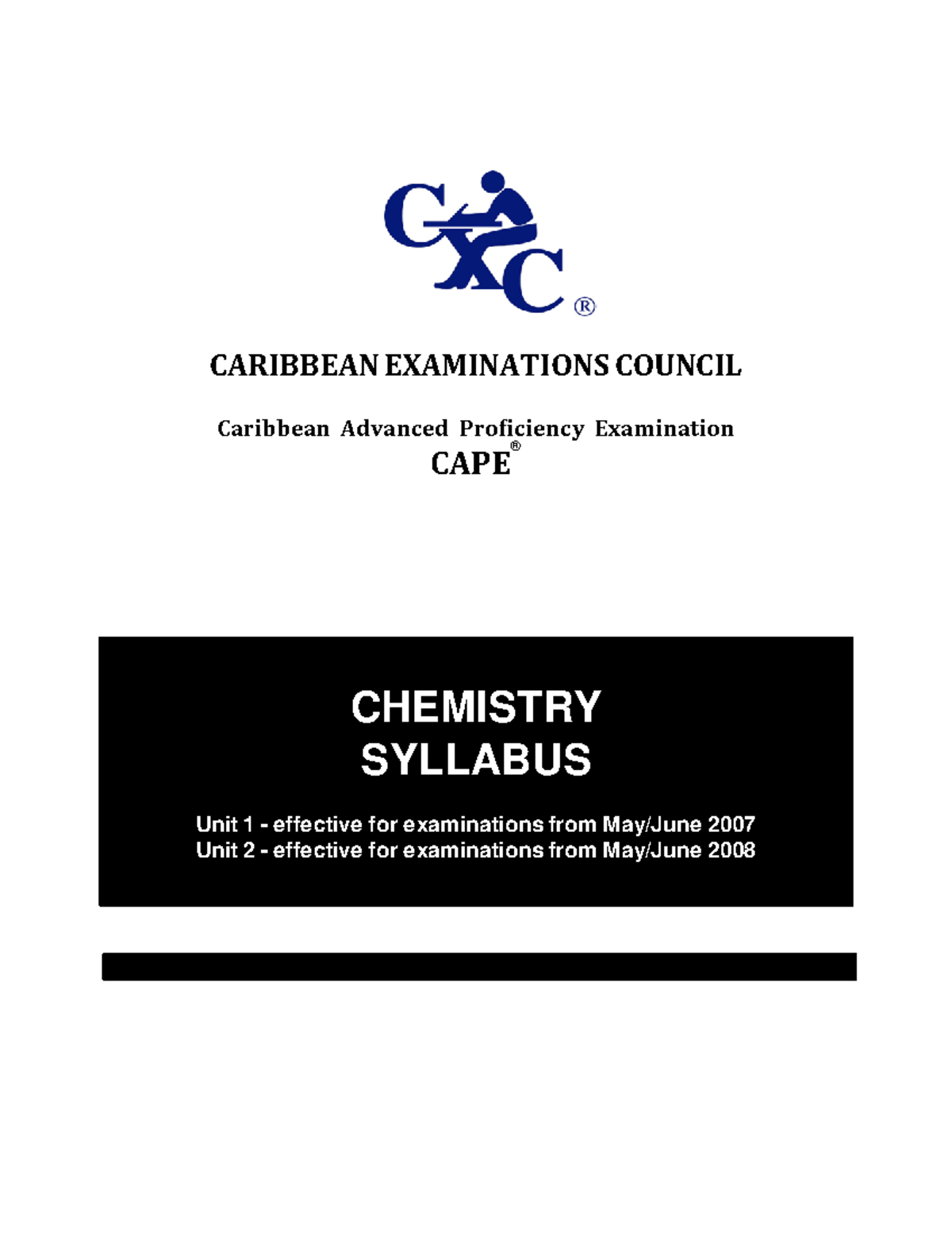 Capechemistry - CHEMISTRY - CARIBBEAN EXAMINATIONS COUNCIL Caribbean ...