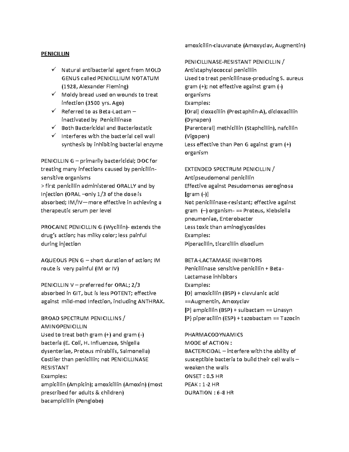 Handouts in Penicillin - PENICILLIN Natural antibacterial agent from ...