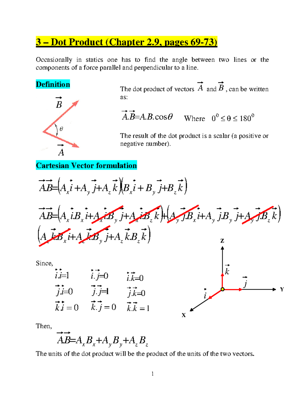 03-Dot Product - Practice Materials all Professors. - 3 – Dot Product ...