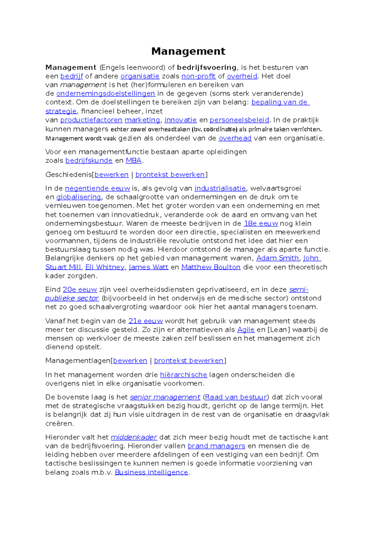 Management - Management Management (Engels leenwoord) of ...