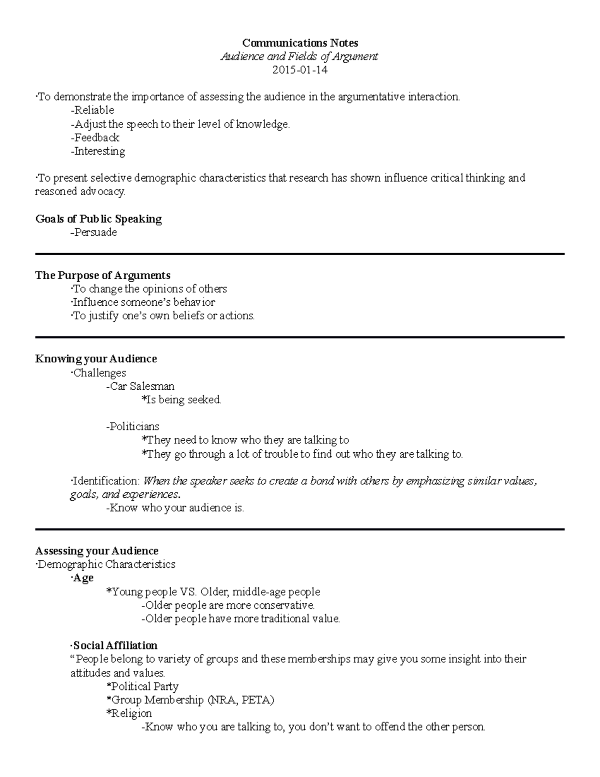 2015-01-14; Audience and Fields of Argument - Communications Notes ...