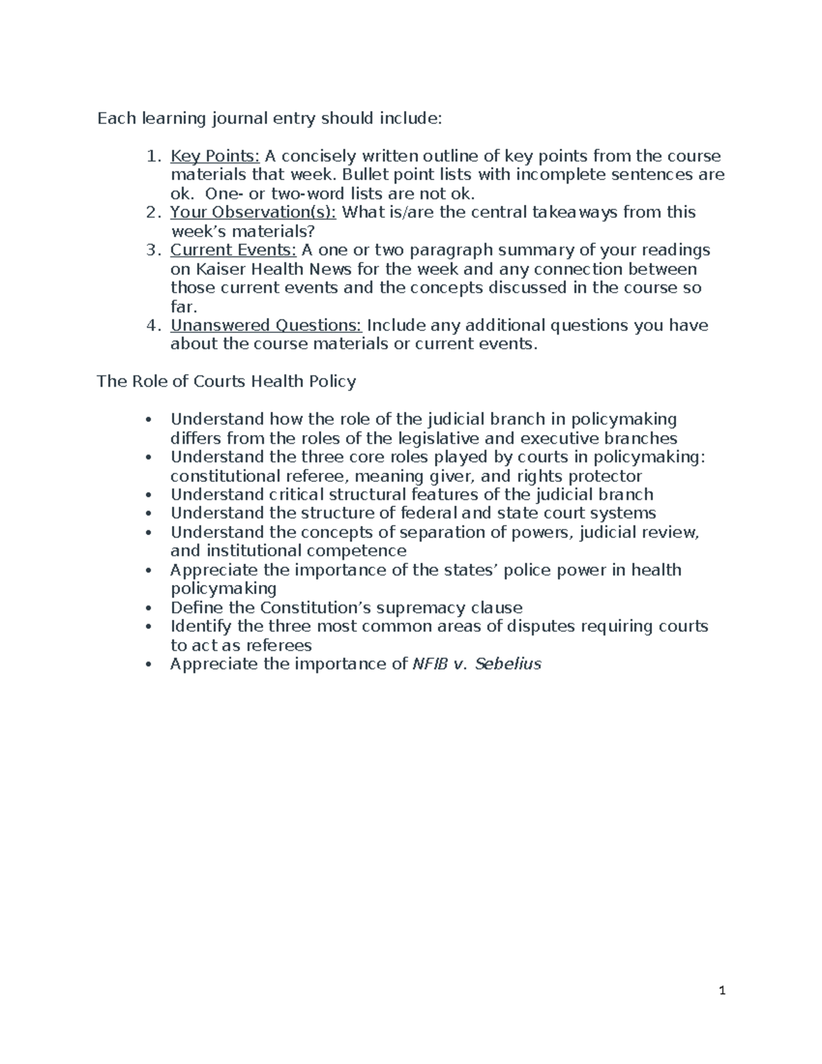 Assignment 0 - Med surg - Each learning journal entry should include: 1 ...