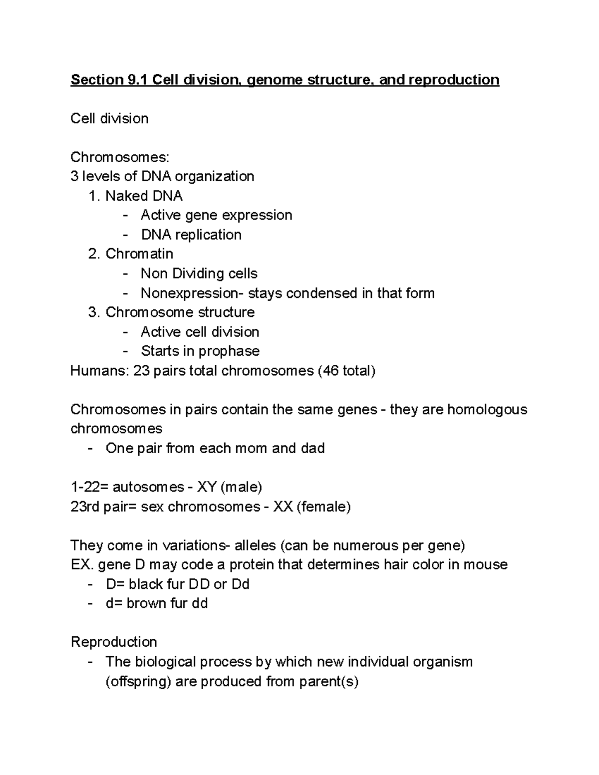 Chapter 9 Sexual Reproduction and Meiosis - Section 9 Cell division ...