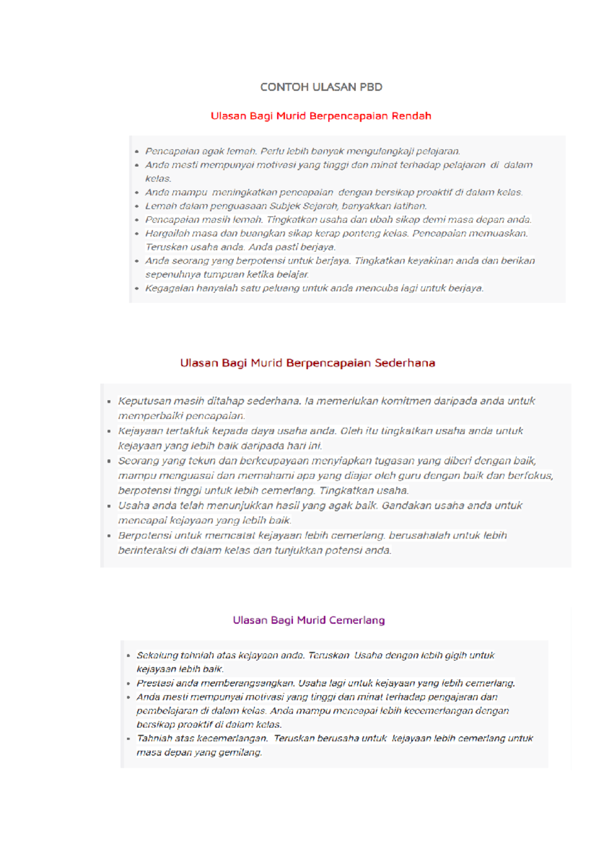 Ulasan PBD - make the report easier - Language - Studocu