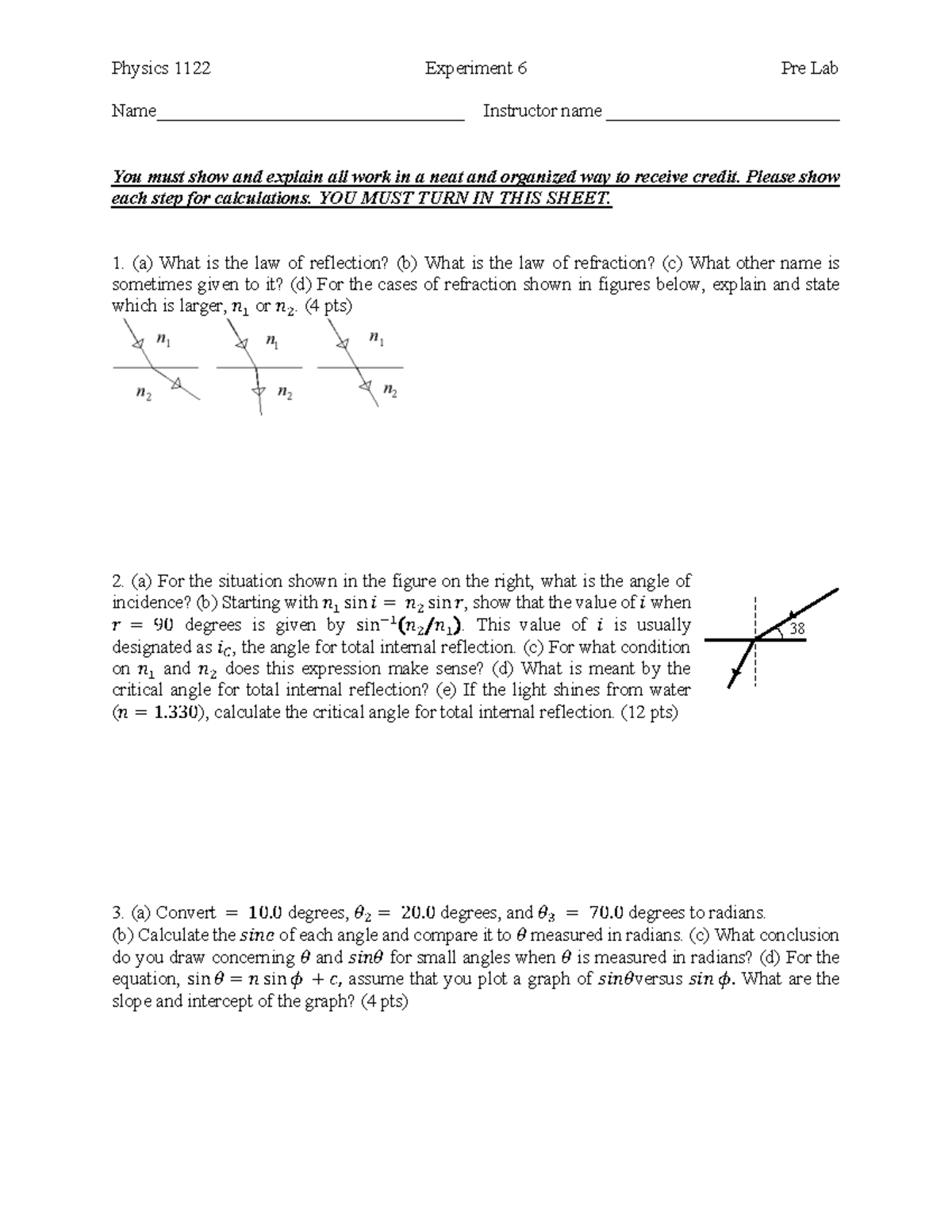 Physics 1122 - Lab 6 2015 - Physics 1122 Experiment 6 Name