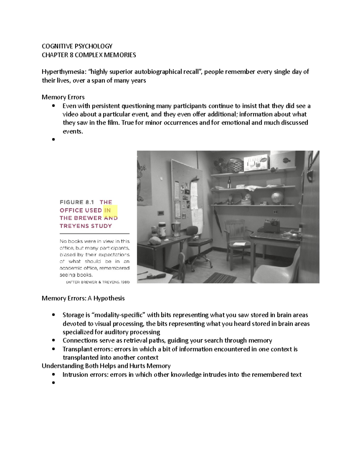 CH8 - Chapter 8: Remembering Complex Events Outline - Cognition ...