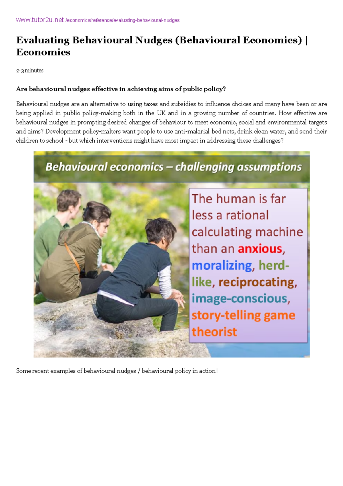 Evaluating Behavioural Nudges (Behavioural Economics) Economics Reader ...