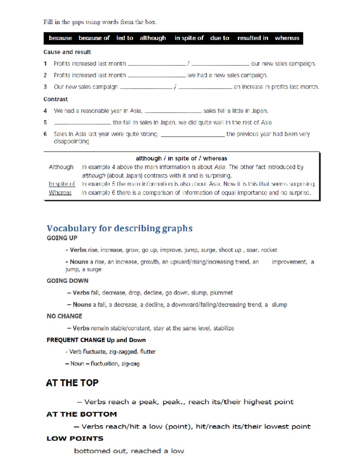 bài tập Writing 1 - Fill in the gaps using words from the box. because ...