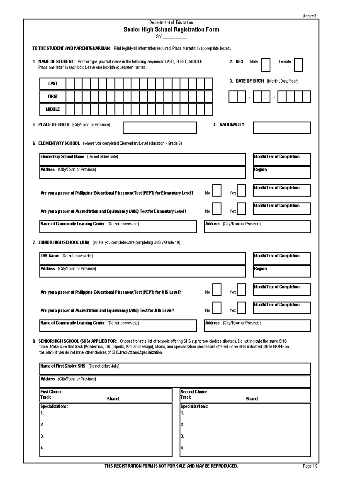 SHS-deped-regform - rygdhfr - Annex 3 TO THE STUDENT AND PARENT ...