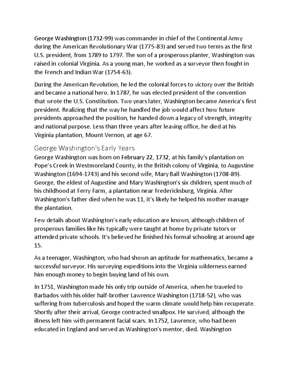 George Washington Notes - George Washington (1732-99) was commander in ...
