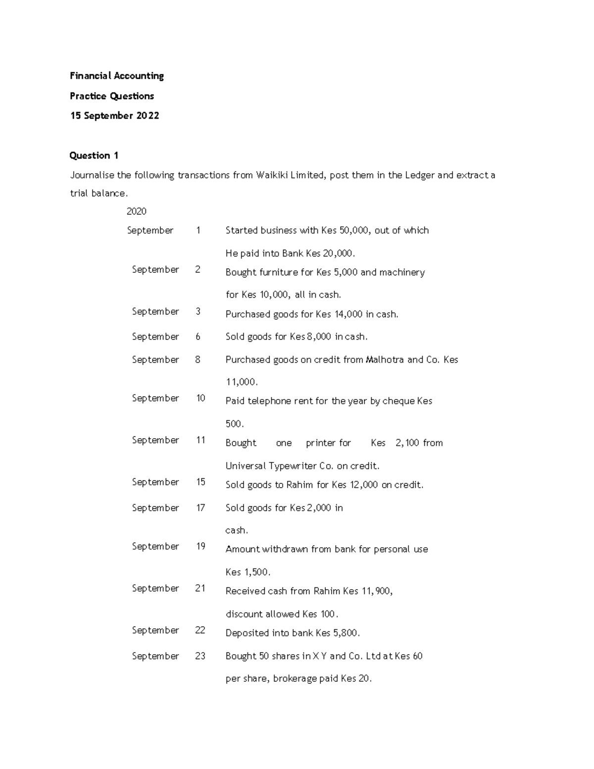 Practice Questions - ASSIGNMENT - Financial Accounting Practice ...