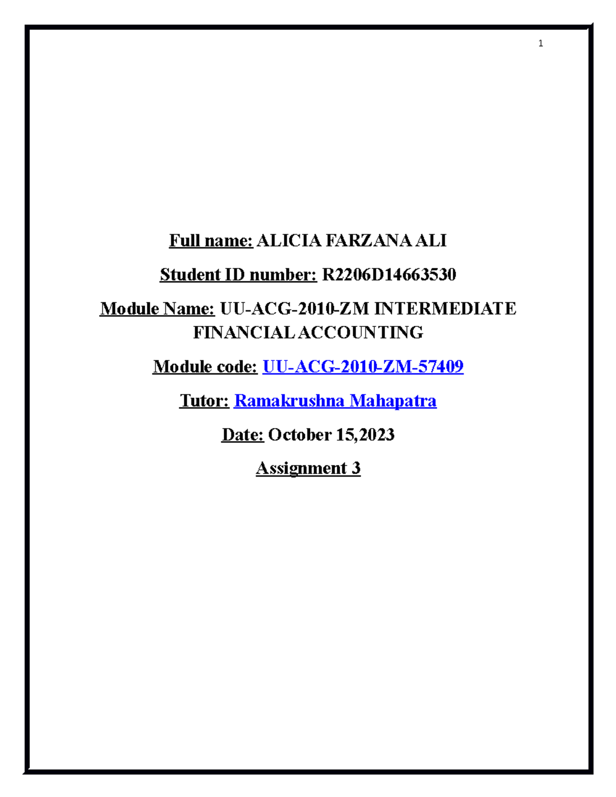 Ia final as - intermediate financial accounting unicaf - Full name: ALICIA FARZANA ALI Student ...