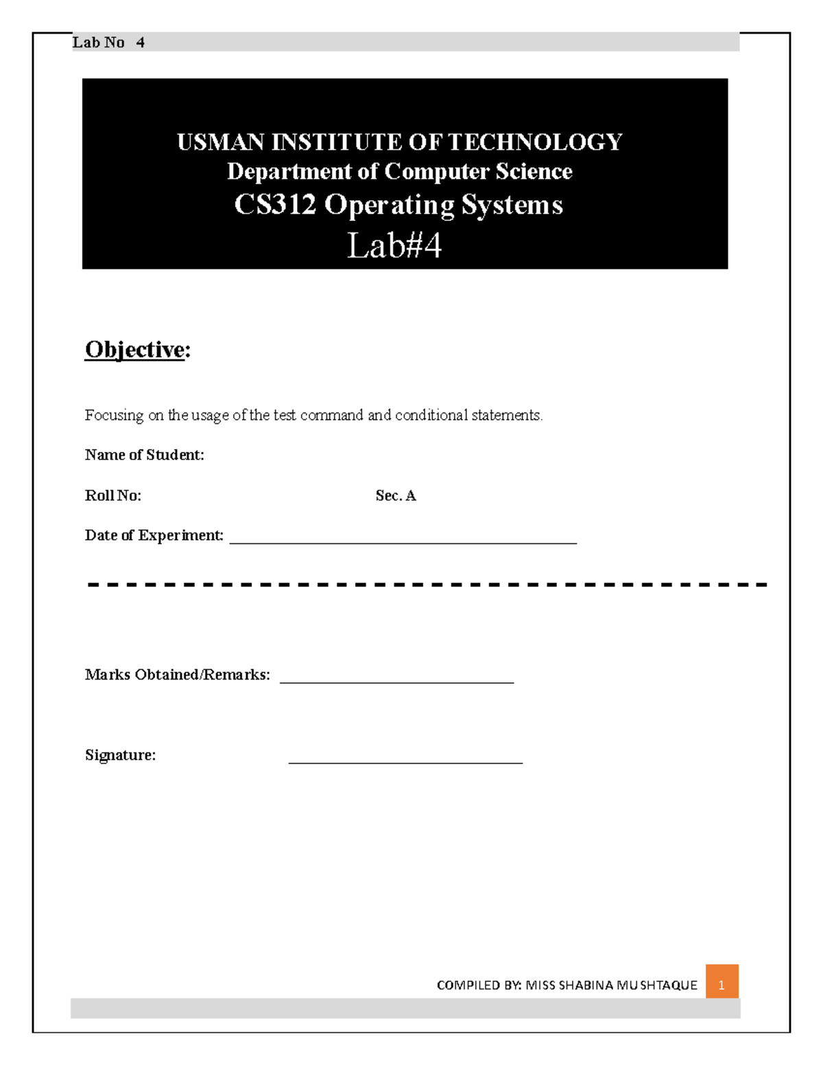 OS-lab4 - this is lab - USMAN INSTITUTE OF TECHNOLOGY Department of Computer Science CS312 ...