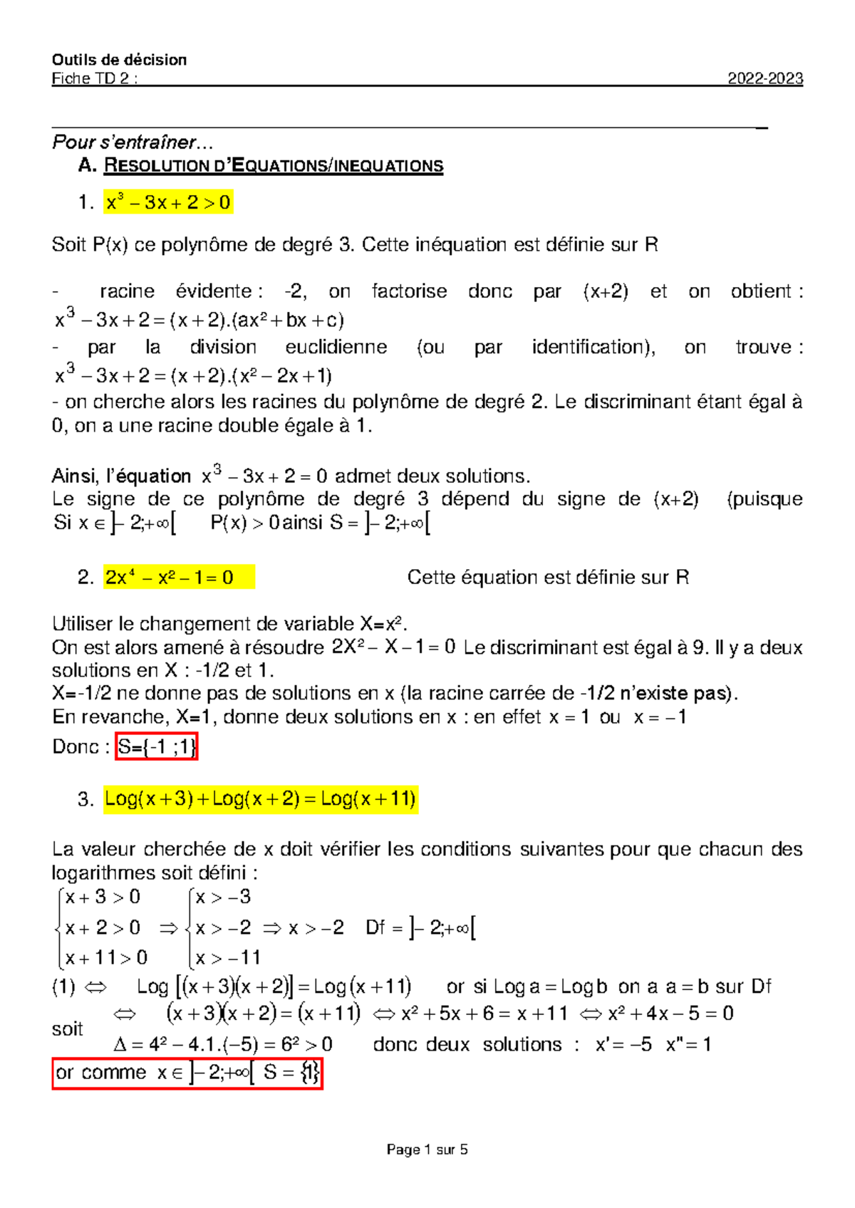 Math fiche 2 correction - Fiche TD 2 : 2022 - 2023 - Studocu