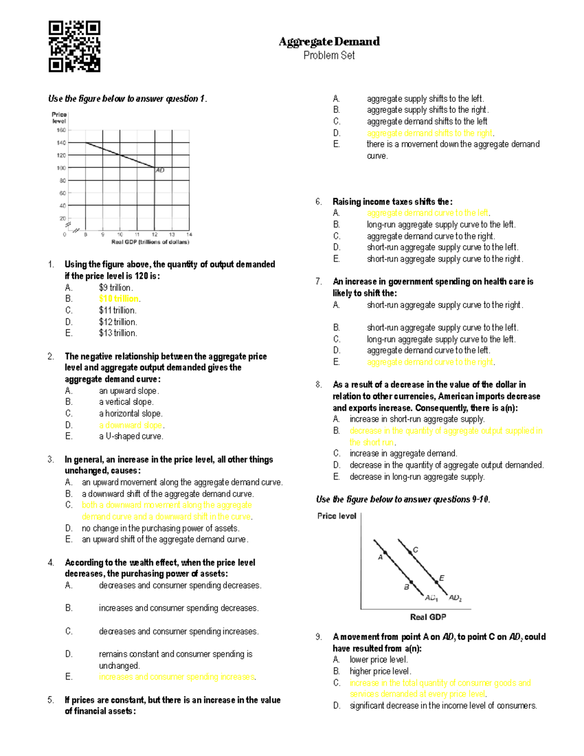 Copy of DAY 1 Problem SET Aggregate Demand - Agregate Demand Problem Set Use the figure below to ...