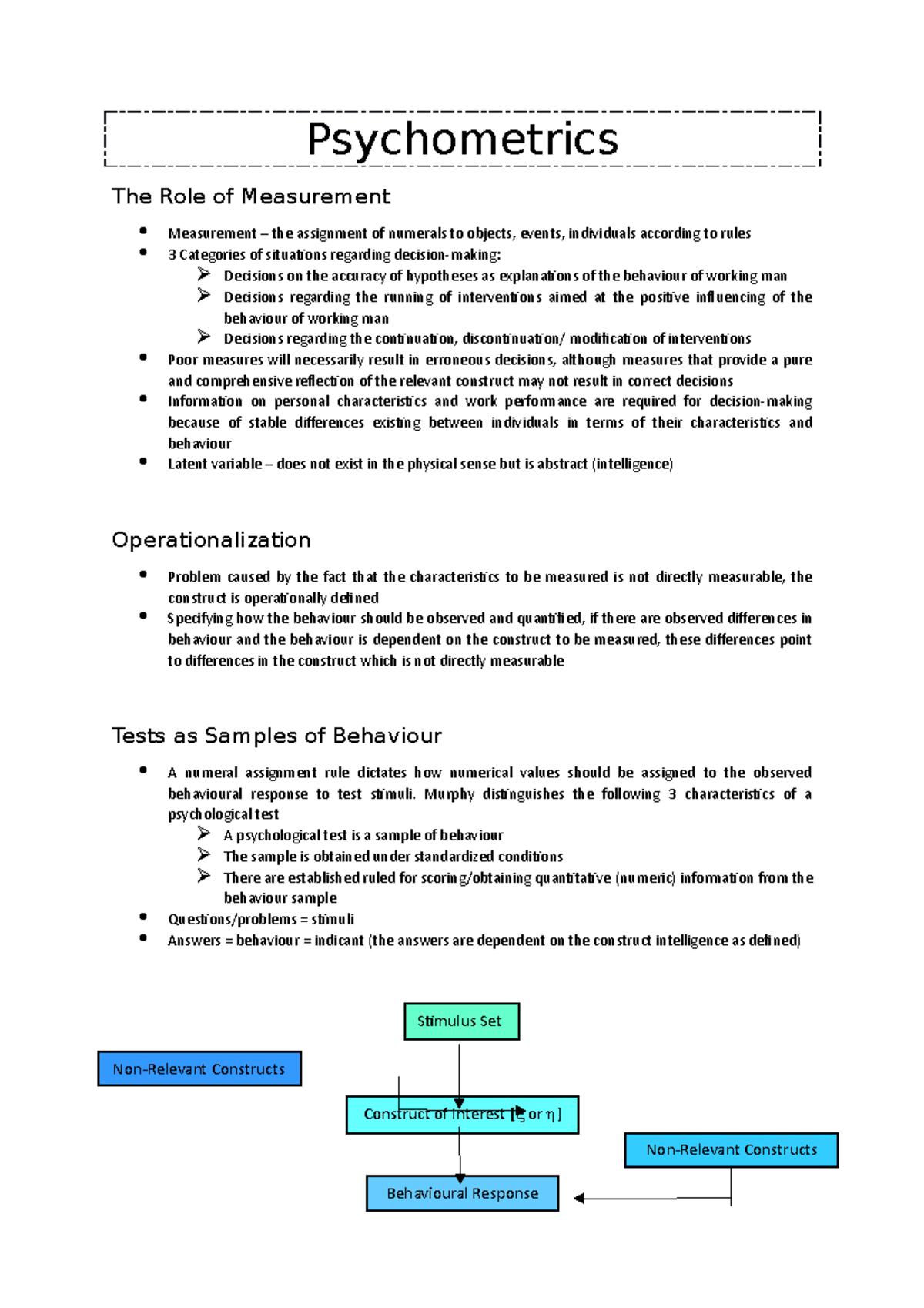 Psychometrics Series 2 - Psychometrics The Role of Measurement ...