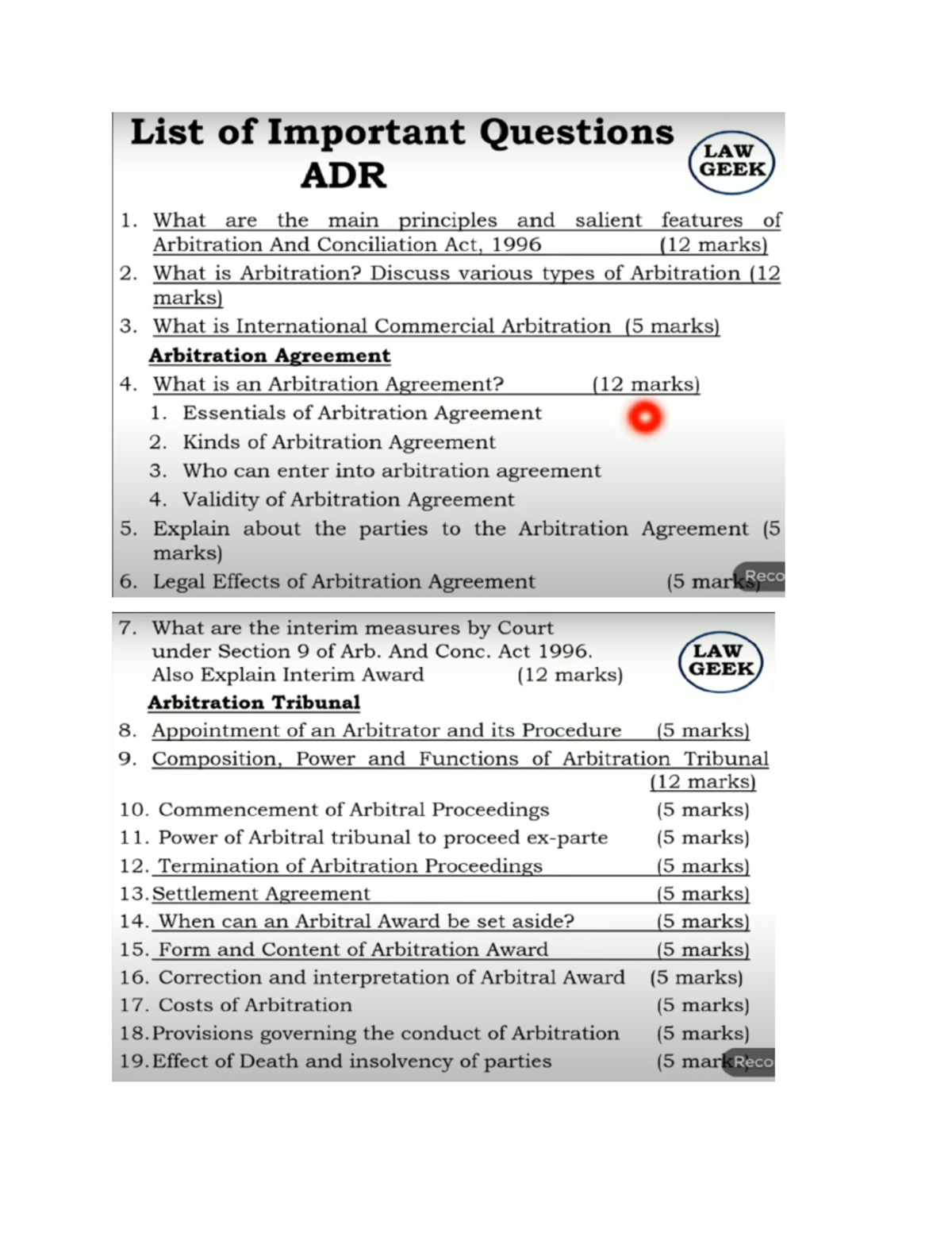 ADR Imp Questions - ,mQAKSNajsbjwd - Practical Training - Studocu