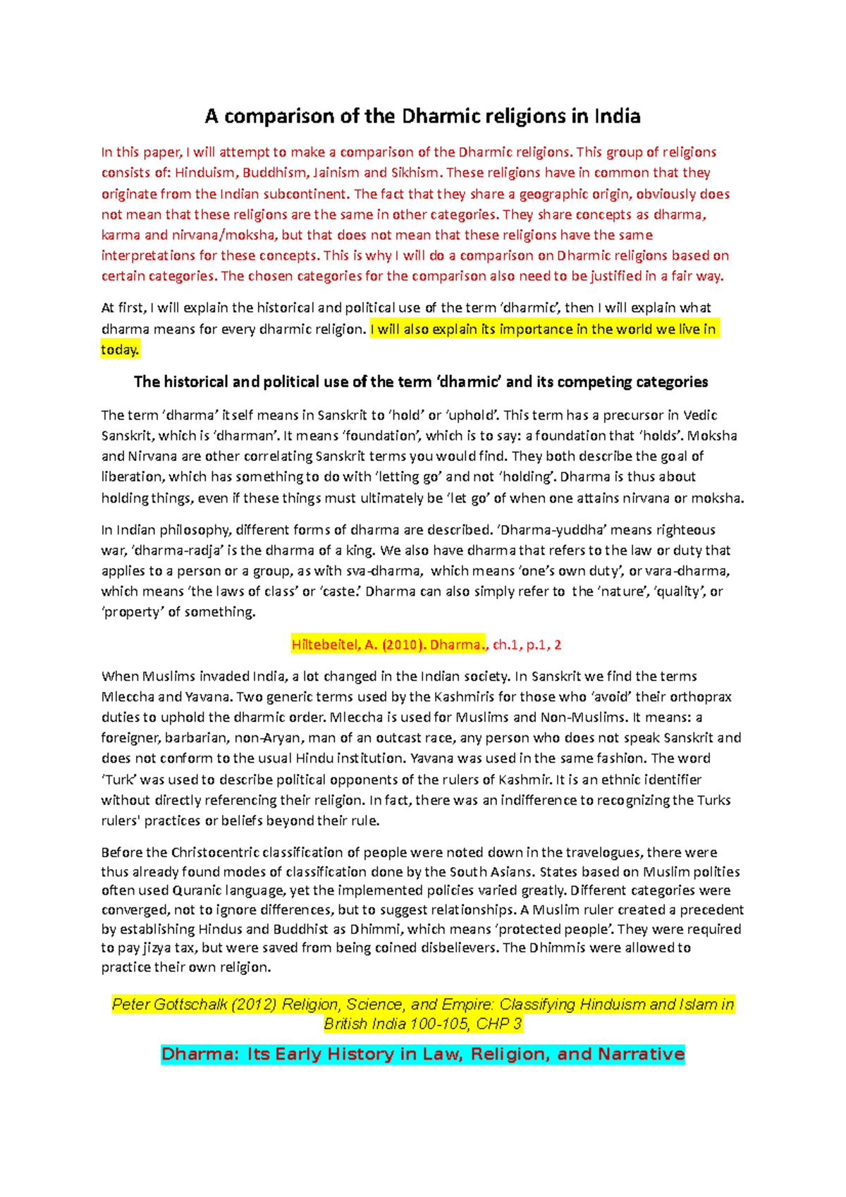 Comparative religion final paper - A comparison of the Dharmic ...