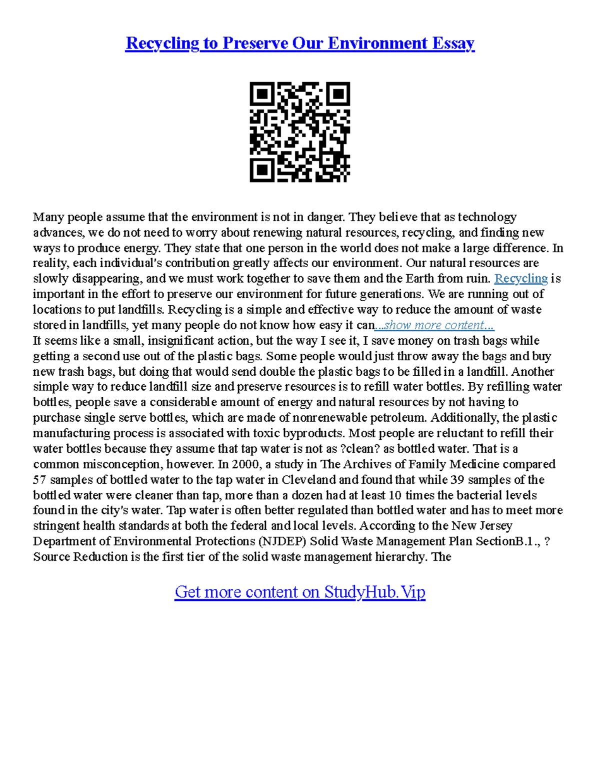 Protect Environment Essay - Recycling to Preserve Our Environment Essay ...