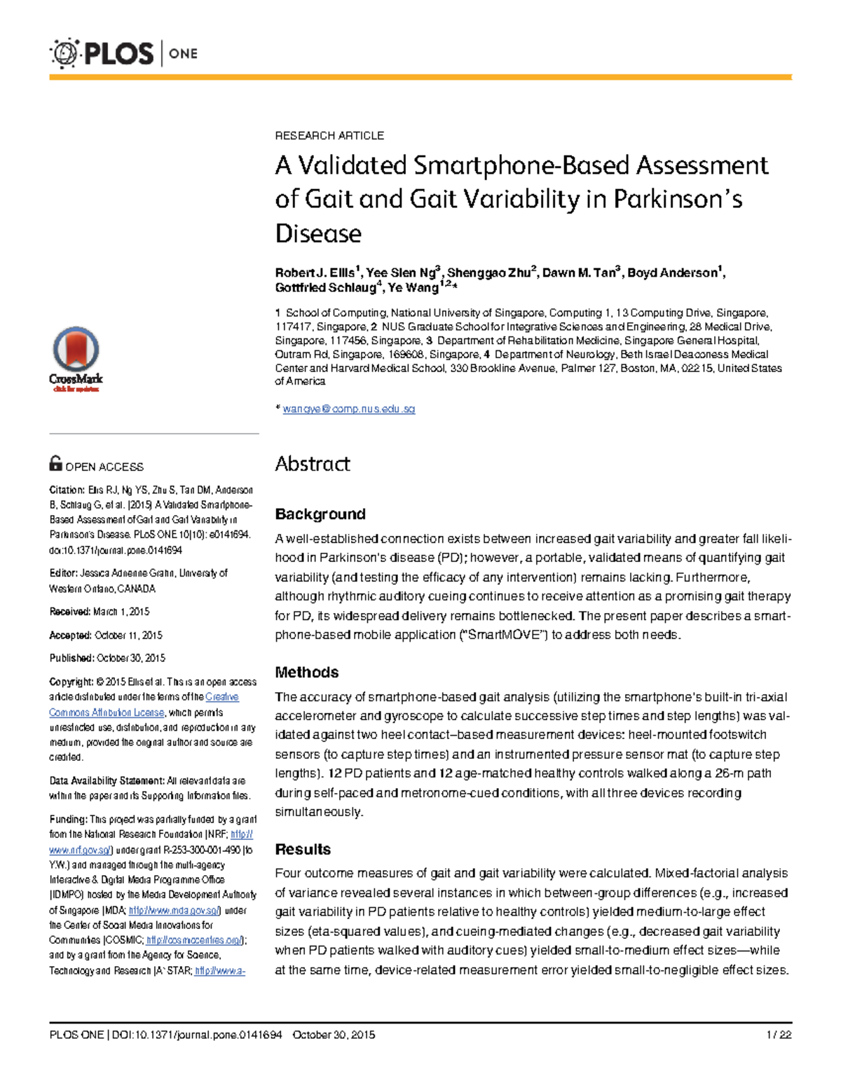 A validated Smartphone-based assessment of Gait and Gait Variability in ...