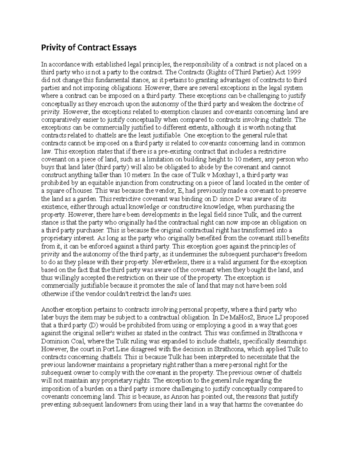 Privity of Contract Essays - The Contracts (Rights of Third Parties ...