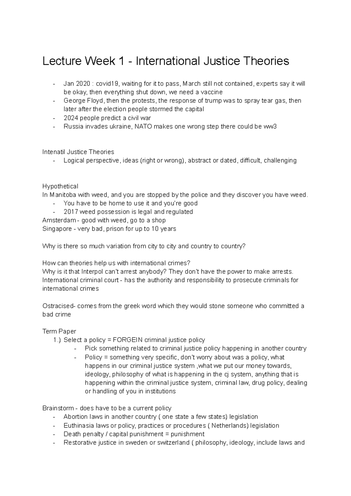 Lecture Week 1 - International Justice Theories - Lecture Week 1 - International Justice ...