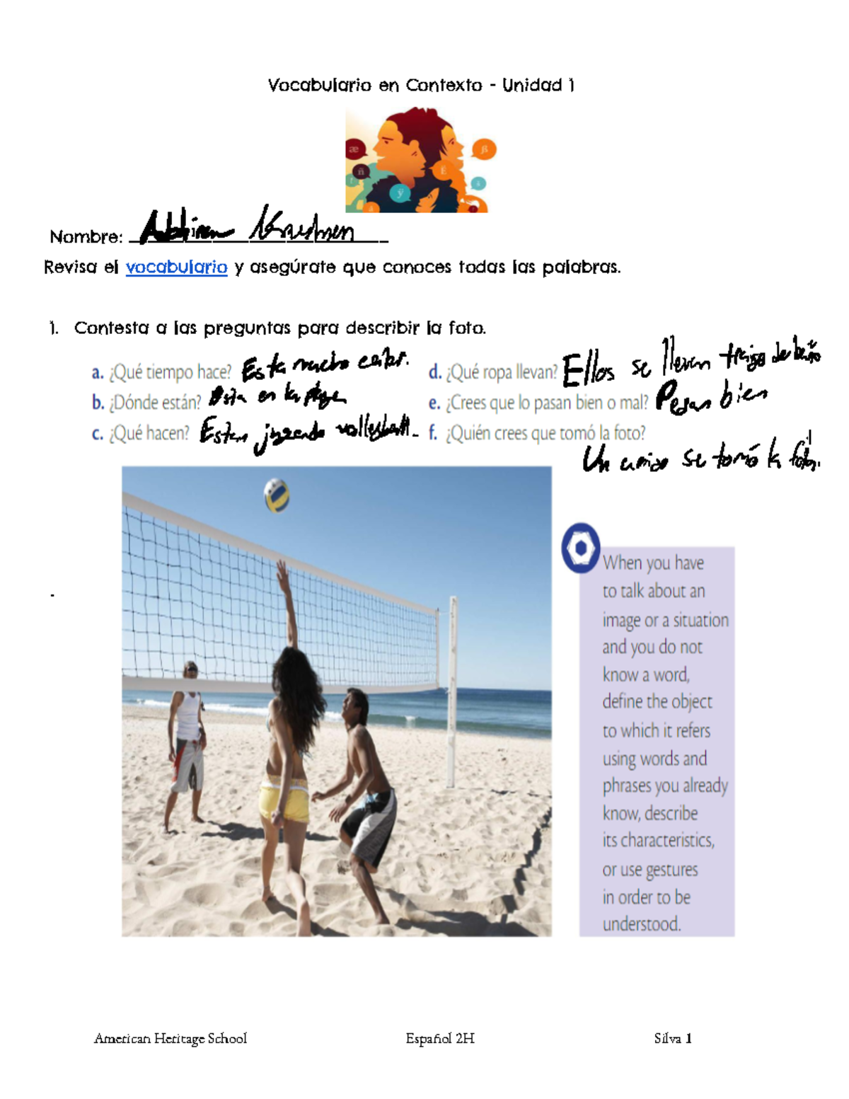 CWU1Q1 #1 Vocabulario en Contexto (Las vacaciones y los viajes ...