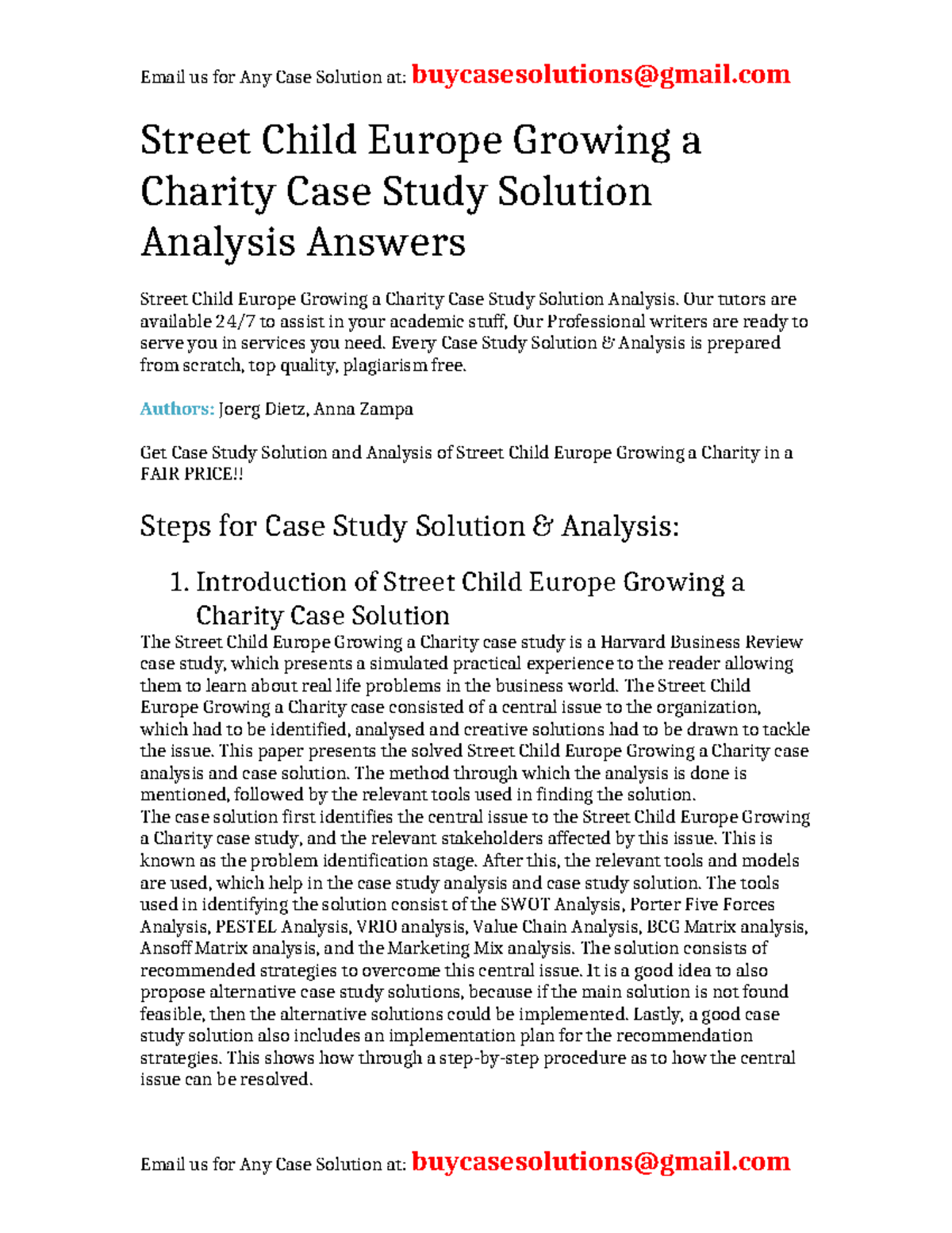 Case Solution Street Child Europe Growing a Charity - Street Child ...