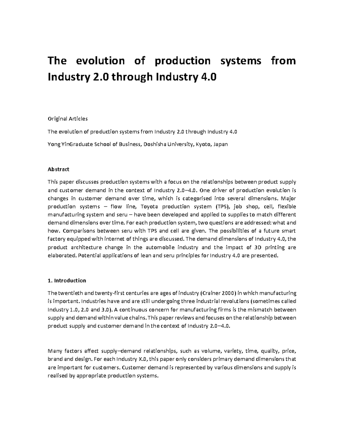 The evolution of production systems from Industry - Original Articles ...