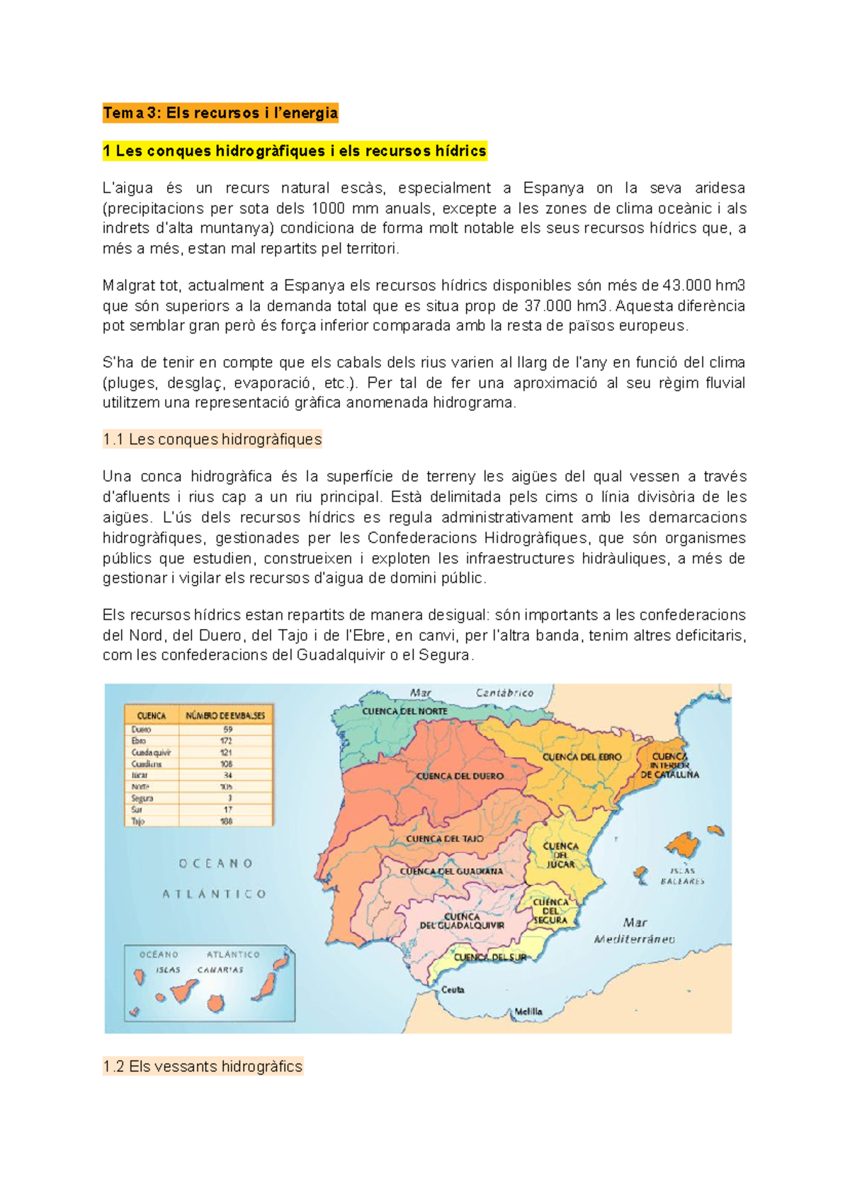 03 - Els recursos i l'energia geo. - Tema 3: Els recursos i l’energia 1 Les conques ...