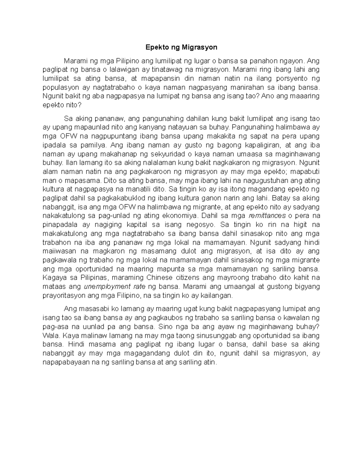 Epekto ng Migrasyon - Filipino - Epekto ng Migrasyon Marami ng mga ...