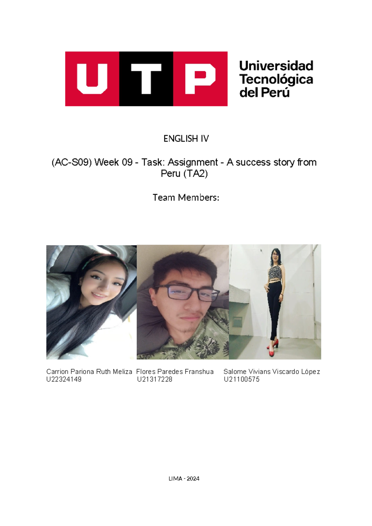 English 4 (TA2) - TA2 - Ingles IV - ENGLISH IV (AC-S09) Week 09 - Task: Assignment - A success ...