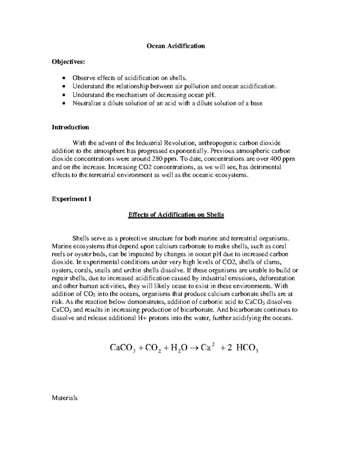 Acidification Lab manual - Ocean Acidification Objectives: Observe ...