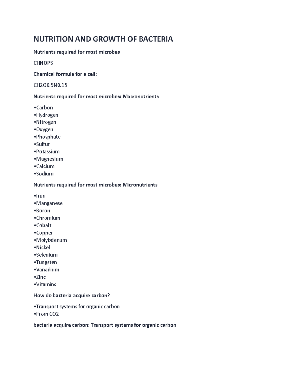 Nutrition AND Growth OF Bacteria - NUTRITION AND GROWTH OF BACTERIA ...