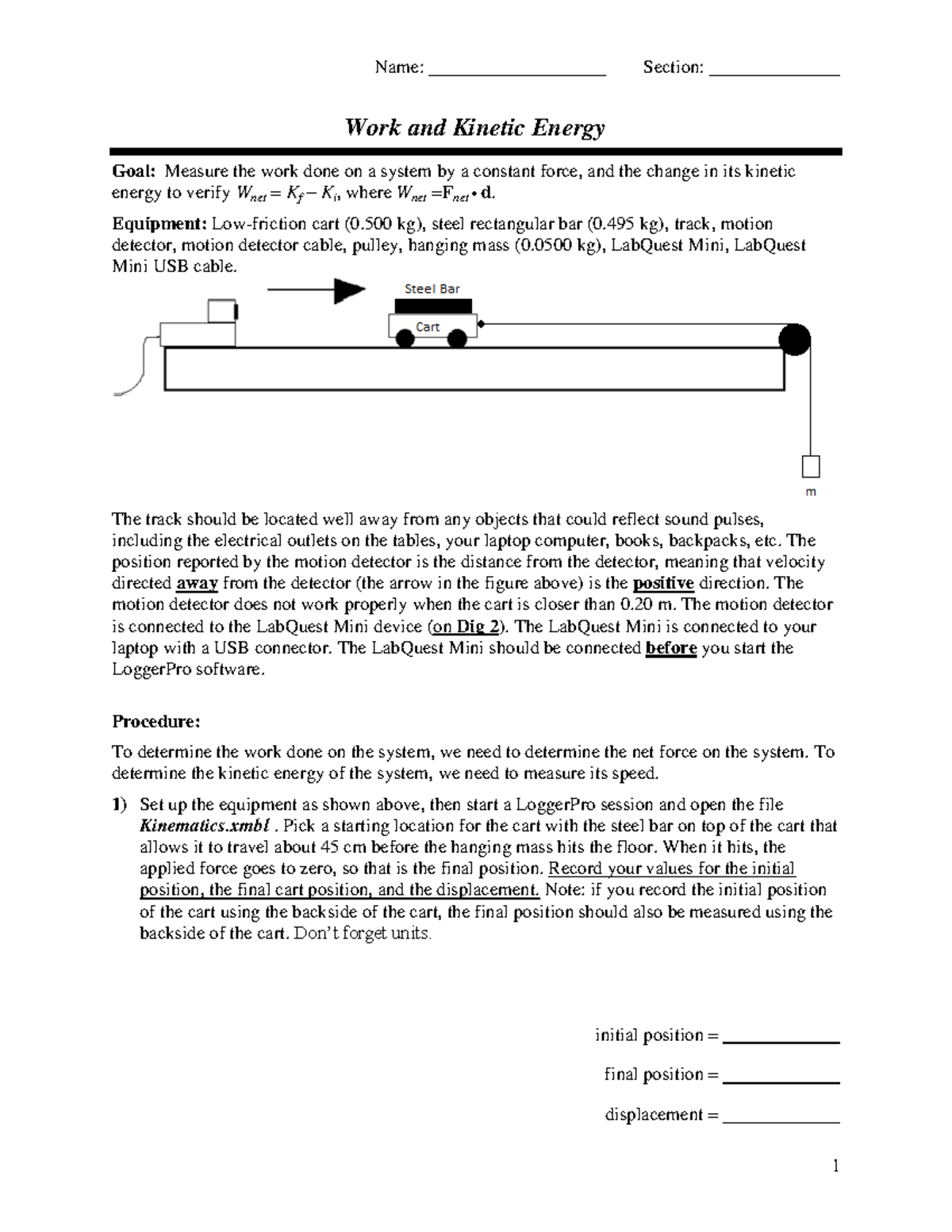 Activity 09-Work and KE -2nd - Work and Kinetic Energy Goal: Measure ...