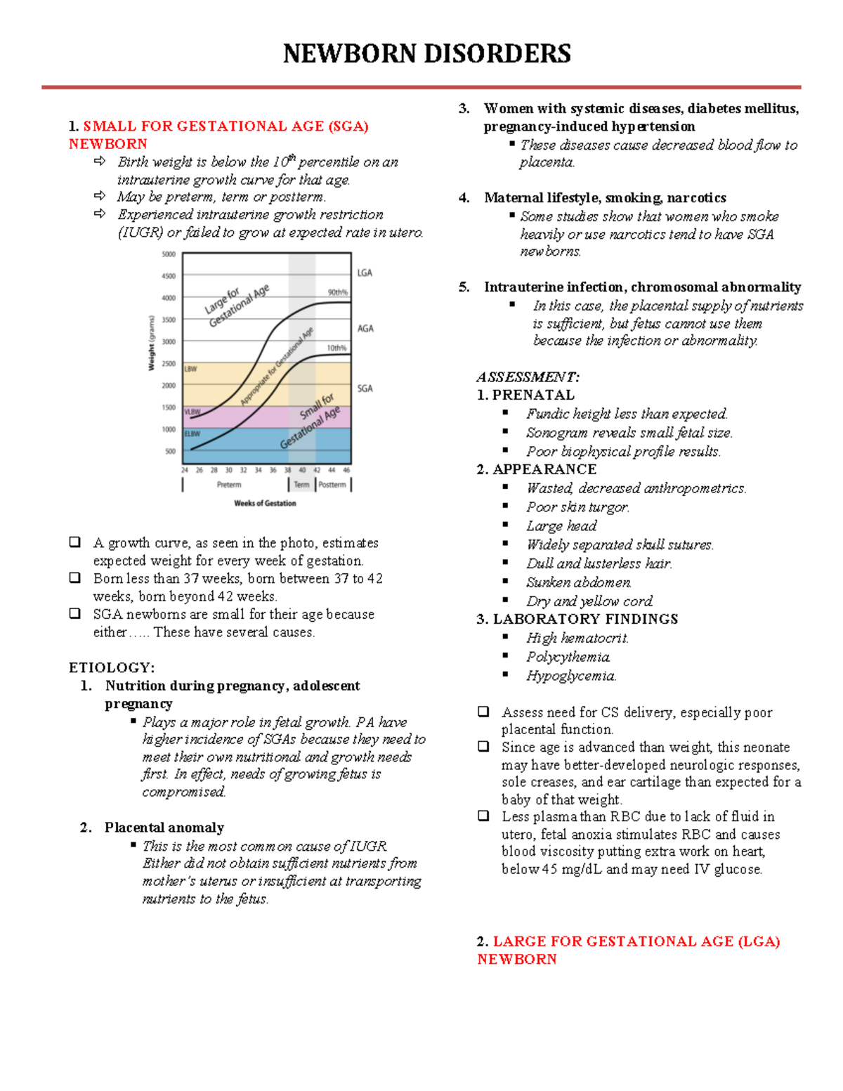 Newborn Disorders - 1. SMALL FOR GESTATIONAL AGE (SGA) NEWBORN ð Birth ...