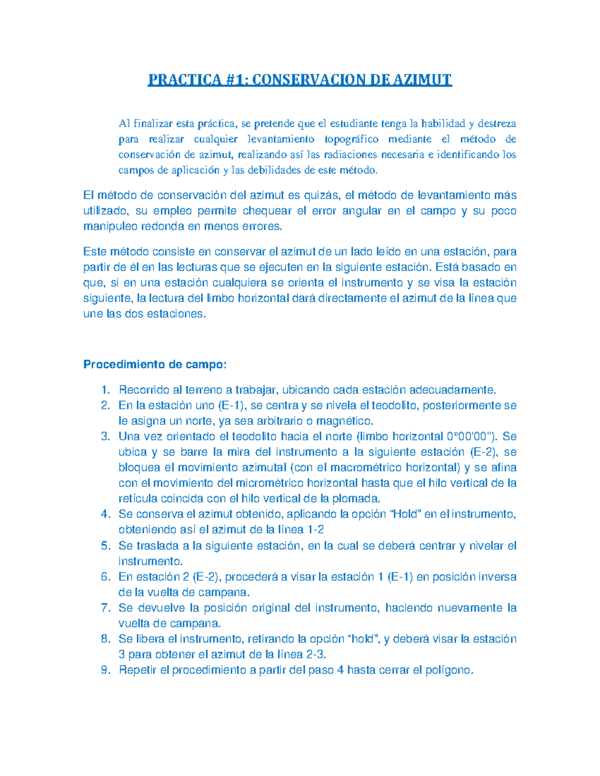 Conservacion de Azimut - PRACTICA #1: CONSERVACION DE AZIMUT Al ...