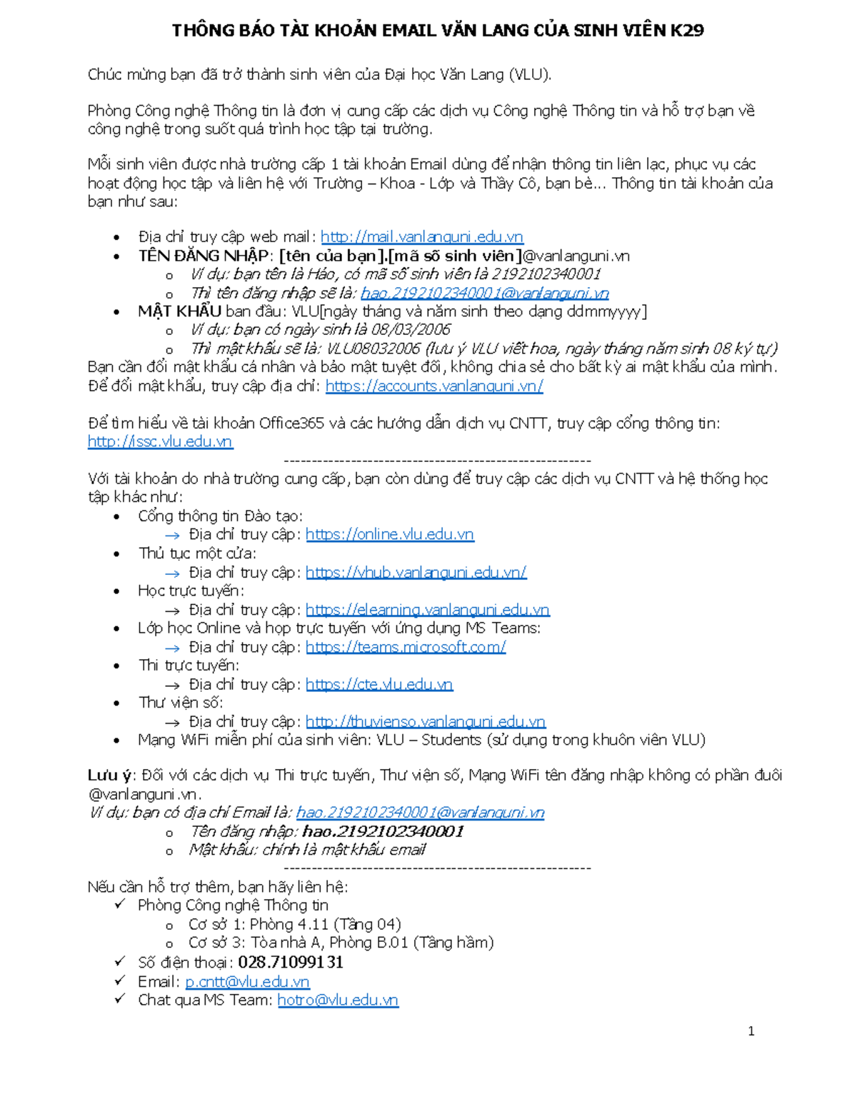 Inbound 3355680859002955691 - TH‘NG B¡O T¿I KHOẢN EMAIL VĂN LANG CỦA SINH VI N K Ch ̇c mừng bạn ...