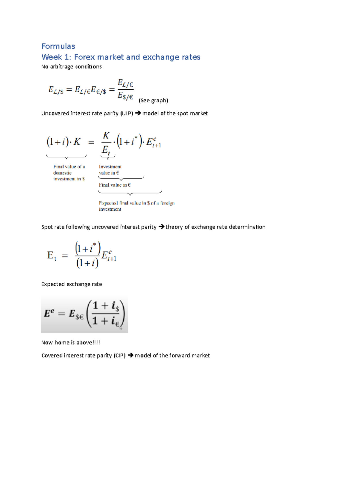 Formulas - International Economics - Formulas Week 1: Forex market and ...