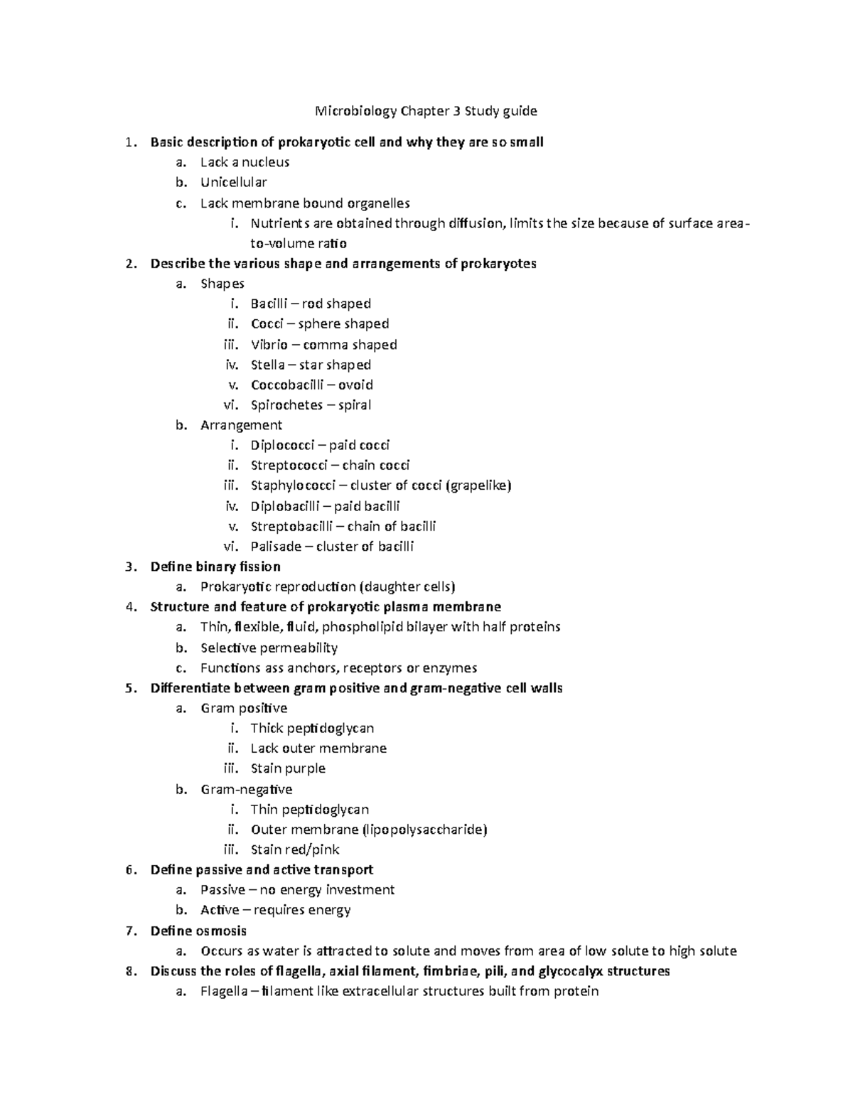 Microbiology Chapter 3 Study guide - Lack a nucleus b. Unicellular c ...