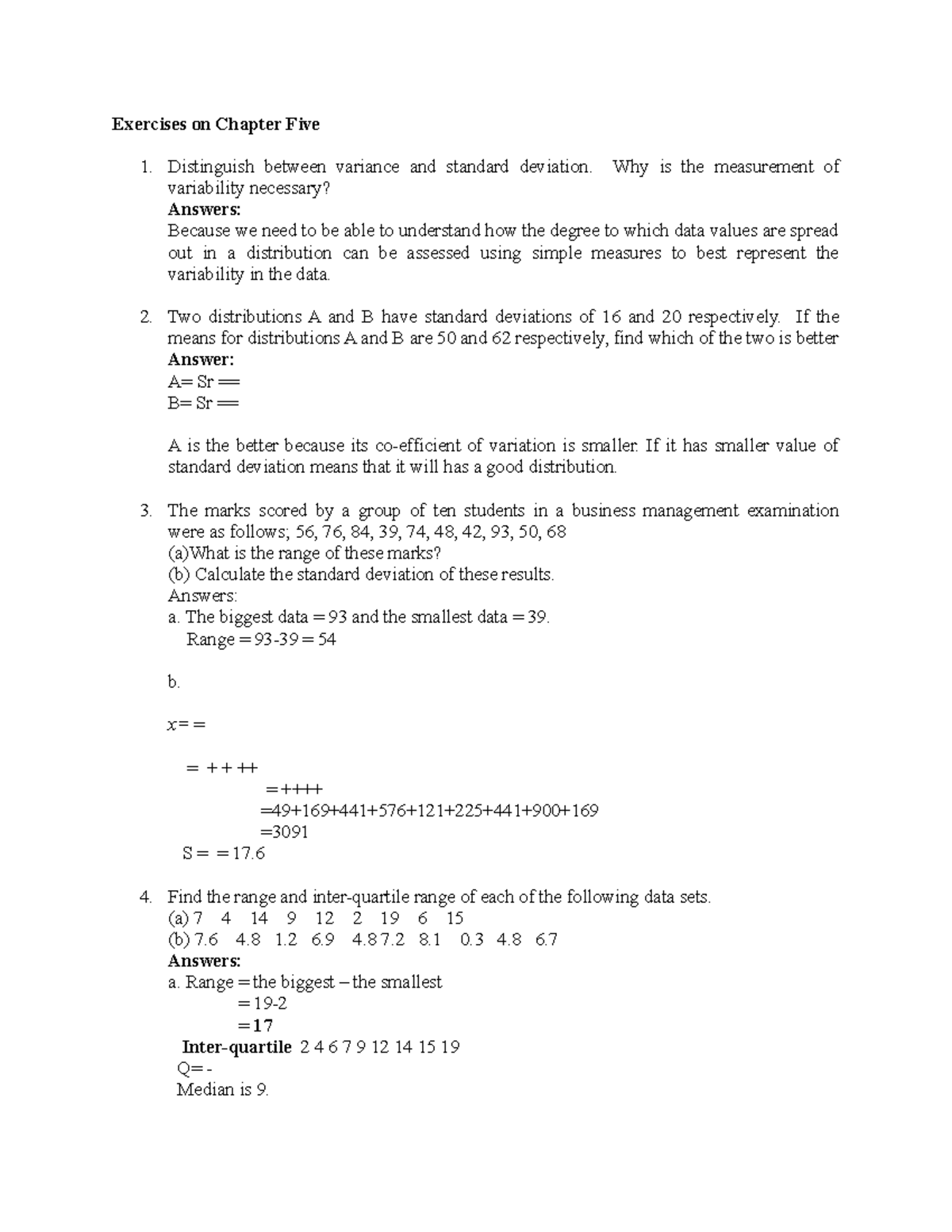 Statistic Exercises on Chapter Five - Exercises on Chapter Five ...
