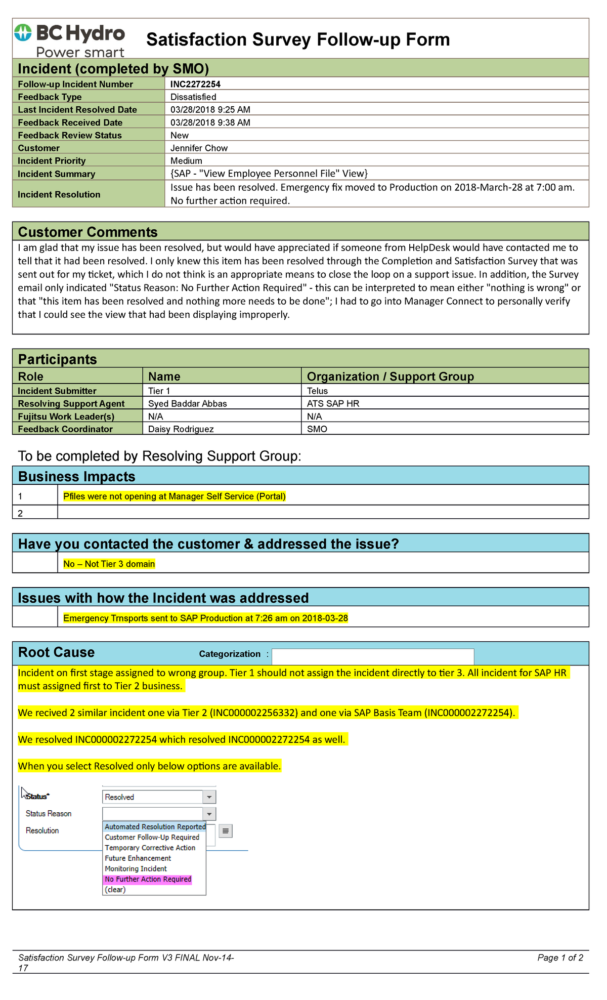 Sat Survey Follow-up INC2272254 Jennifer Chow ATS SAP HR Mar28 18 ...