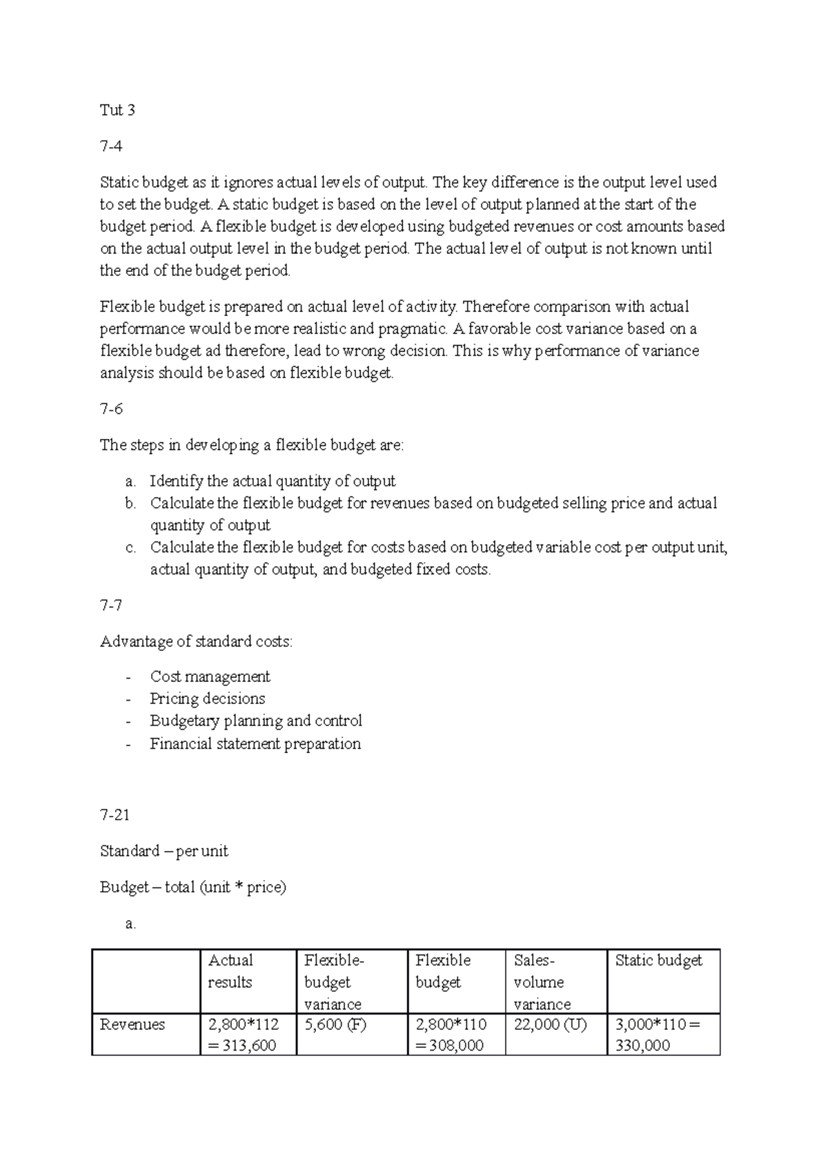 Tut 3 - ACW3220 Management accounting 2 - week 3 tutorial (flexible ...