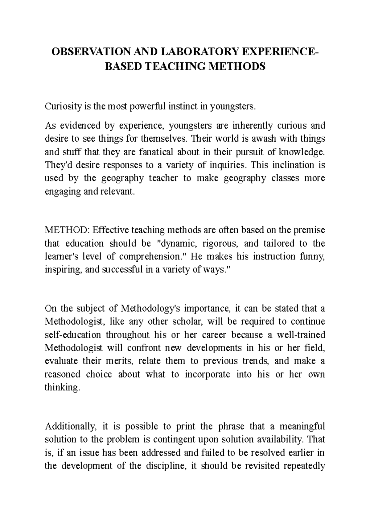 Observation AND Laboratory Experience- Based Teaching Methods ...